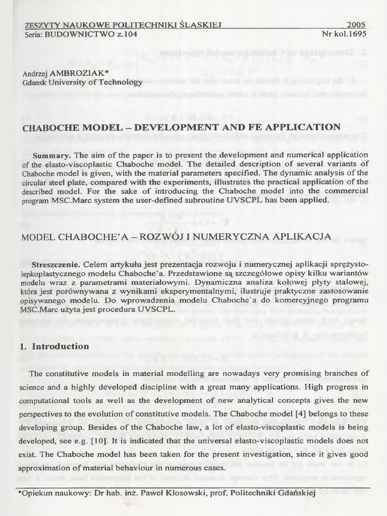 Amboziak - Chaboche Model Development and FE Application | PDF ...