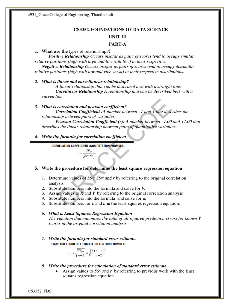 CS3352 Data Science: Relationships & Regression | PDF | Linear ...