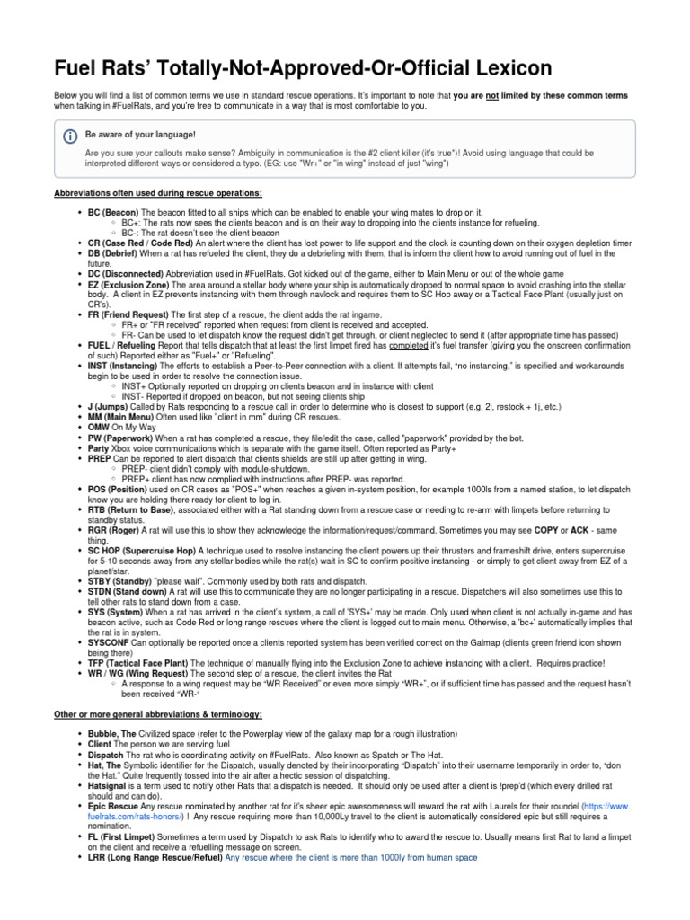 Fuel Rats Rescue Operations Lexicon | PDF | Computers