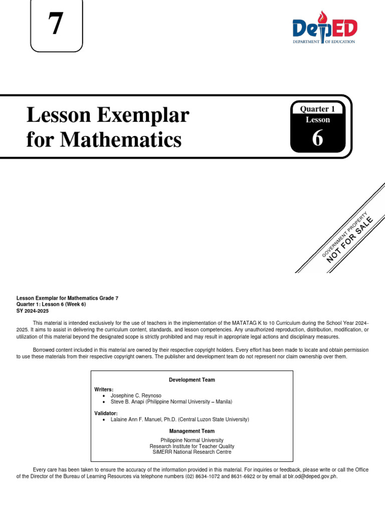 Q1 - LE - Mathematics 7 - Lesson 6 - Week 6 | PDF | Career & Growth