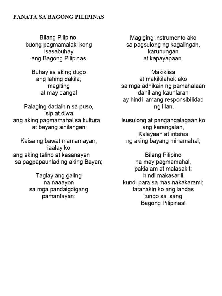 Panata Sa Bagong Pilipinas | PDF