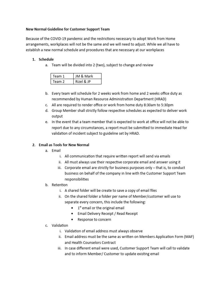 Work From Home Guideline For Customer Support Team | PDF | Mail