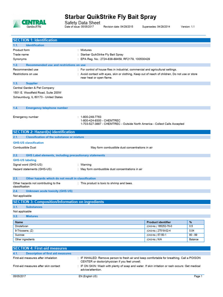 QuikStrike Fly Bait SDS Overview | PDF | Personal Protective Equipment ...