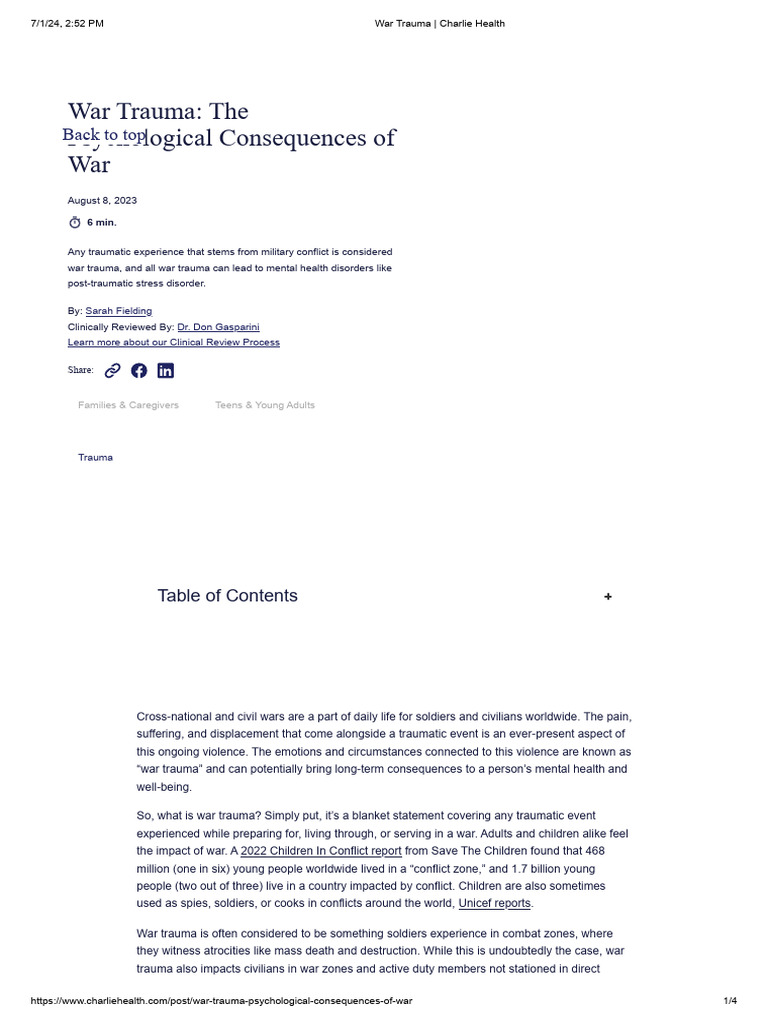 War Trauma - Charlie Health | PDF | Psychological Trauma | Mental Disorder