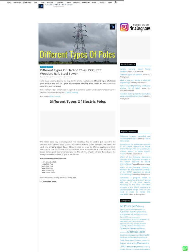 Different Types of Electric Poles, PCC, RCC, Wooden, Rail, Steel Tower ...