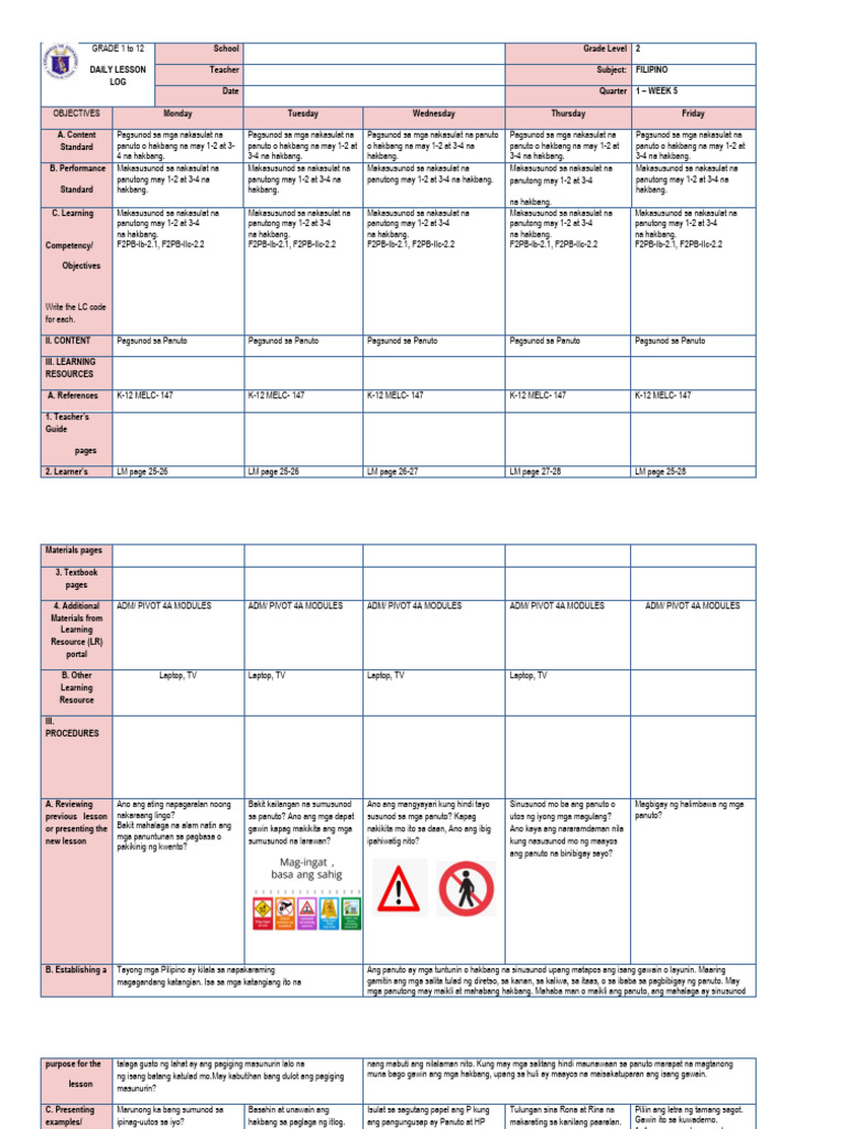 Week5 DLL Filipino | PDF
