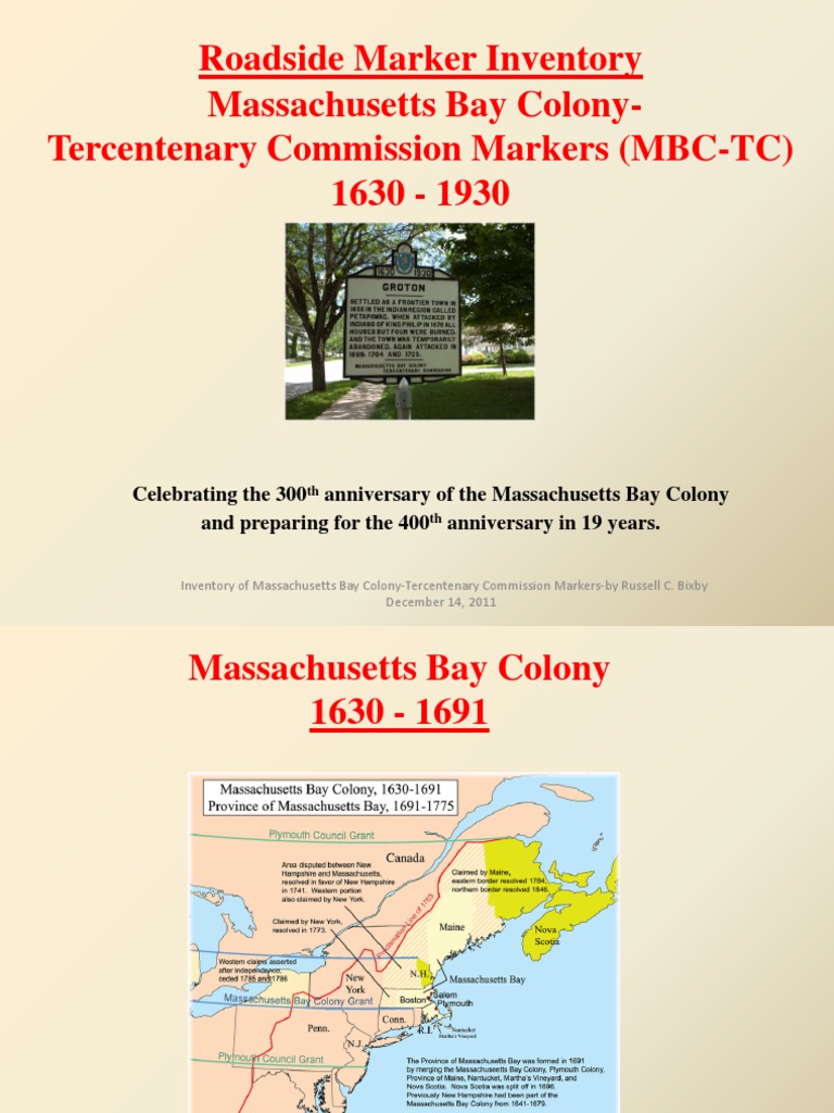 Massachusetts Bay Colony-Tercentenary Commission Markers (MBC-TC ...