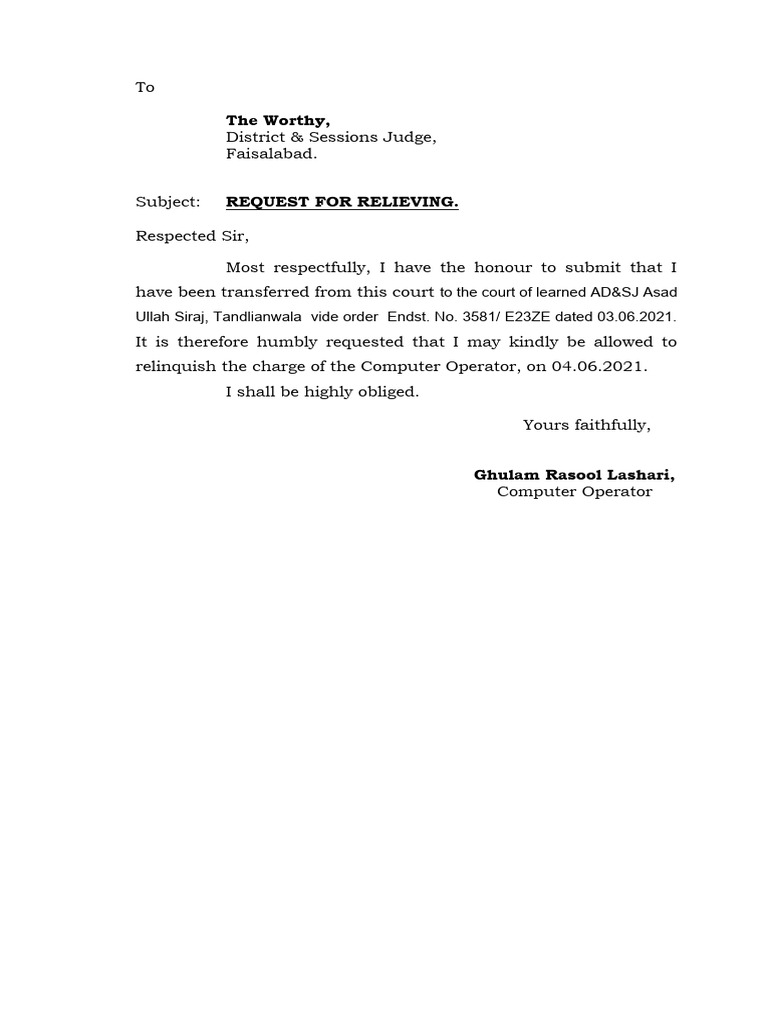 Atta Charge Relinquish and Assume Letter | PDF