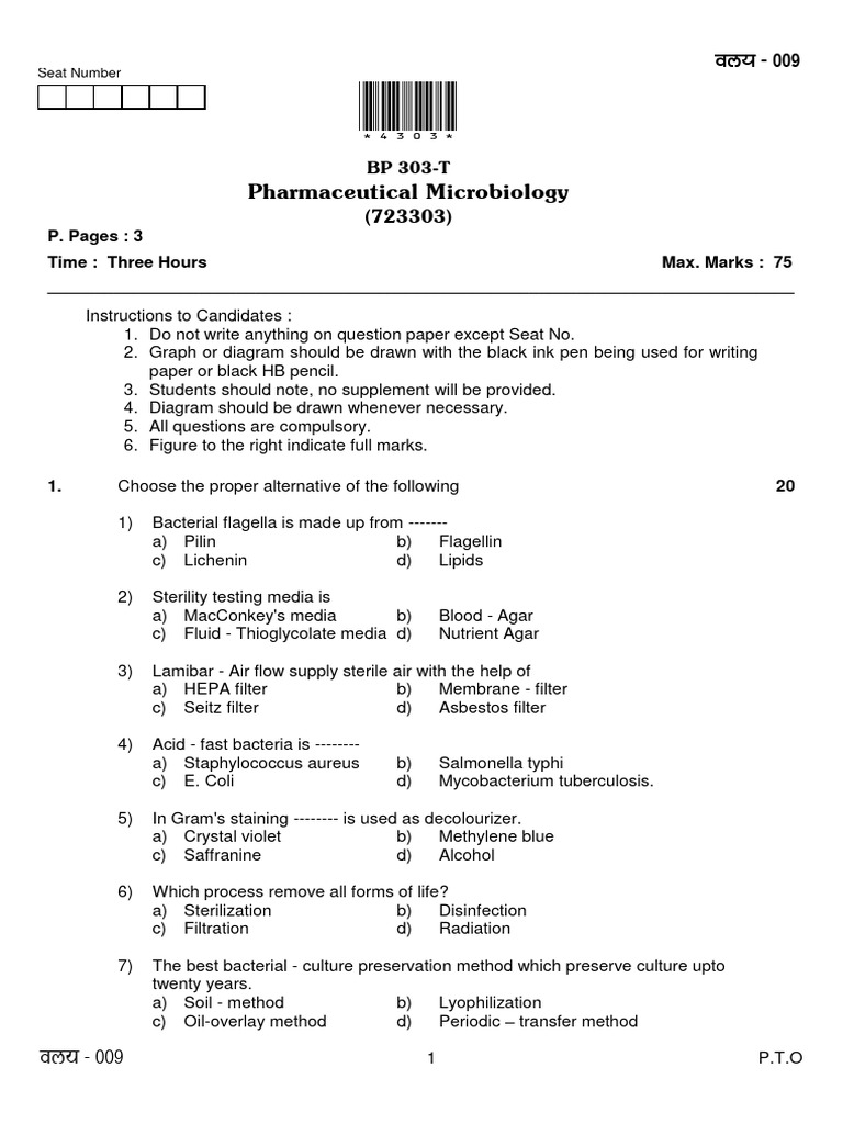 Pharmacy PYQs March 2019 | PDF | Bacteria | Staining