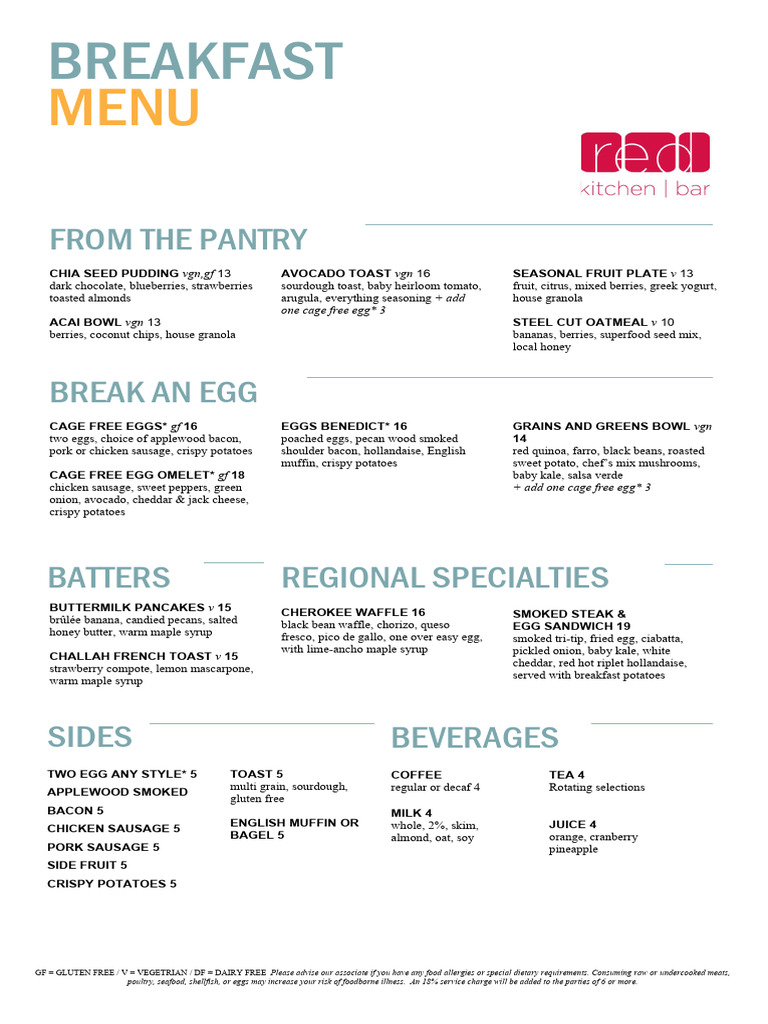 RED Kitchen Breakfast Menu Jan2024 | PDF | Sausage | Bacon