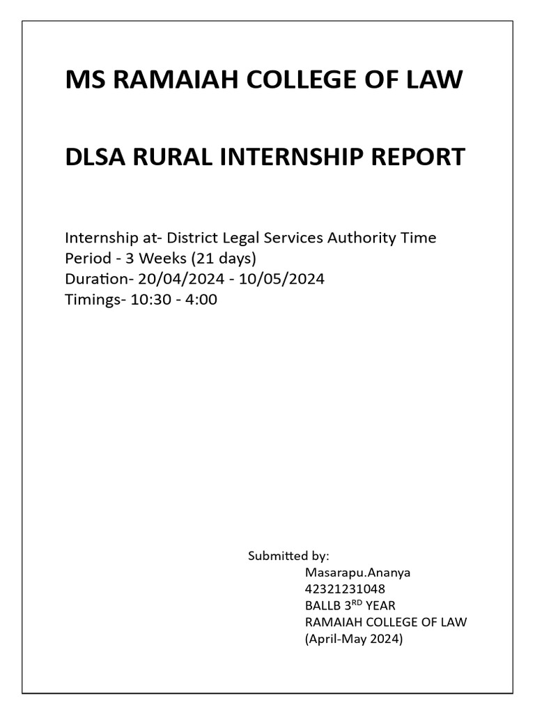 Dlsa Rural Internship Report | PDF | Lawsuit | Legal Aid