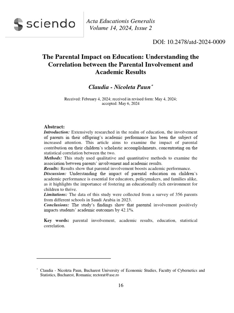 The Parental Impact on Education Understanding the Correlation Between ...
