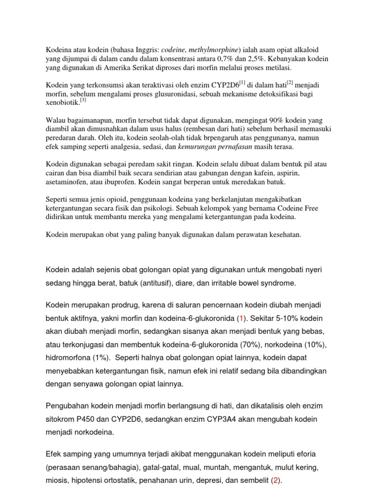 Efek Samping dan Penggunaan Kodein | PDF