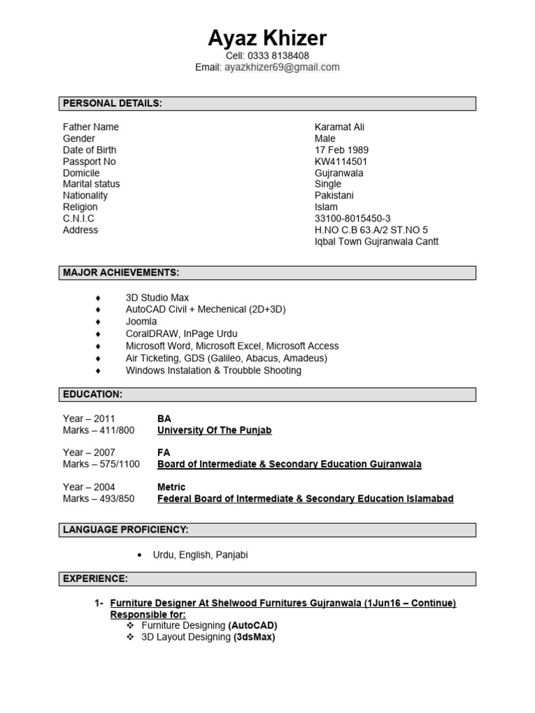 ROZEE CV 89345442 5838360 Ayaz Khizer | PDF