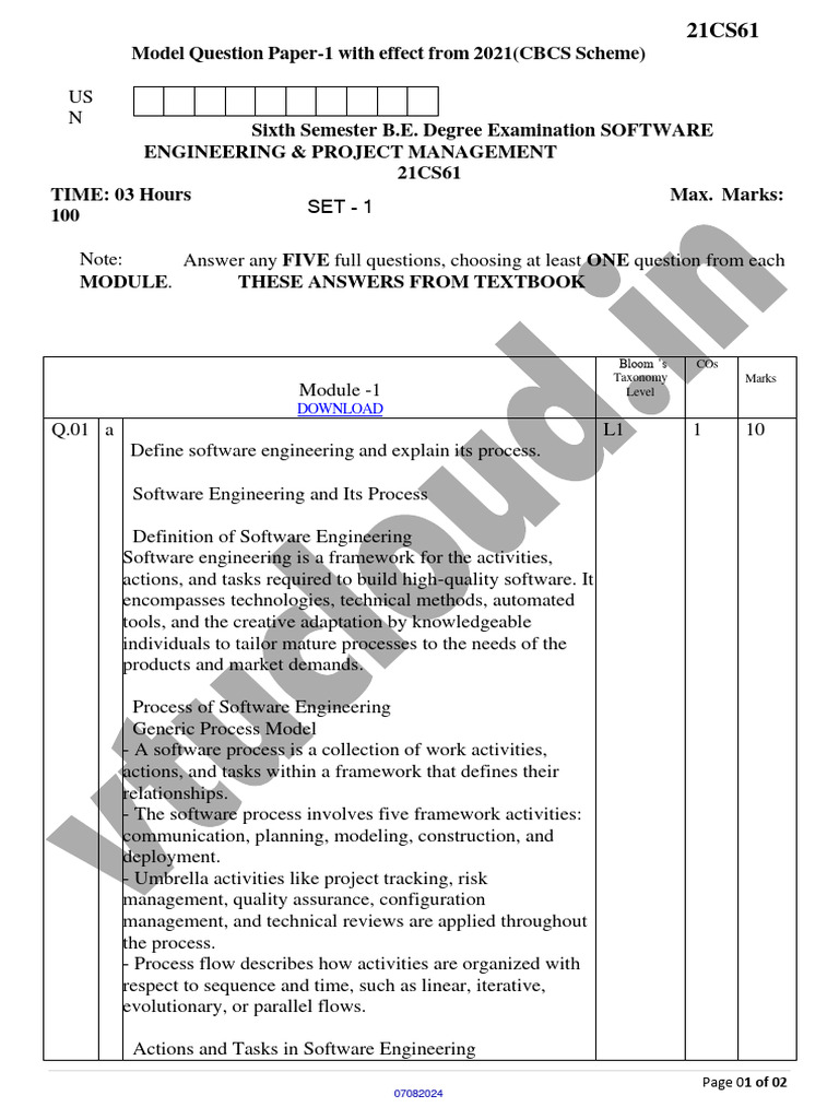 21CS61 Set1 Vtu Model Paper | PDF | Project Management | Agile Software ...