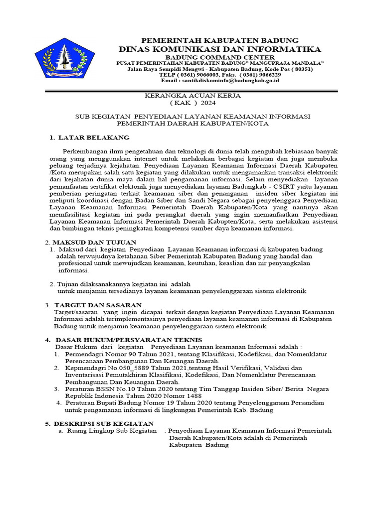 Kak Penyediaan Layanan 2024 | PDF | Pengelolaan Keuangan & Uang