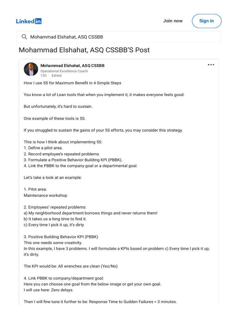 Mohammad Elshahat, ASQ CSSBB On LinkedIn How I Us | PDF | Six Sigma | Lean Manufacturing