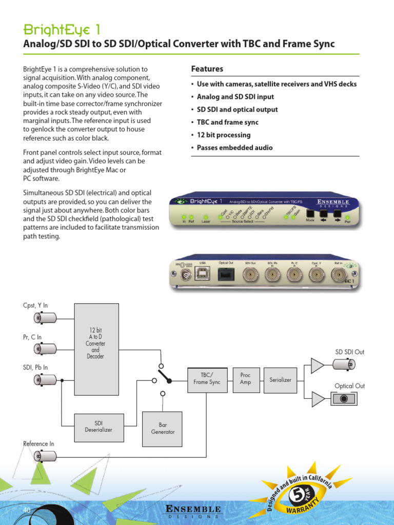 BrightEye 1: SDI/Optical Converter with TBC | PDF | Decibel | Video