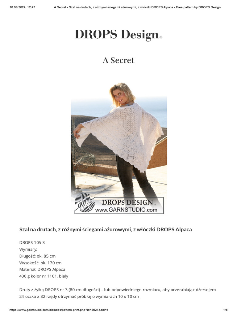 A Secret - Szal Na Drutach, Z Różnymi Ściegami Ażurowymi, Z Włóczki DROPS Alpaca - Free Pattern ...