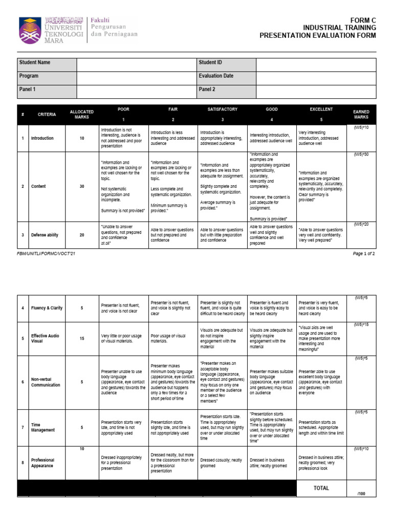 Student Name Student ID Program Evaluation Date Panel 1 Panel 2 | PDF ...