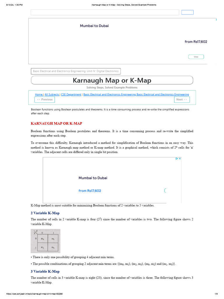 Karnaugh Map or K-Map - Solving Steps, Solved Example Problems | PDF | Logic | Mathematical Logic