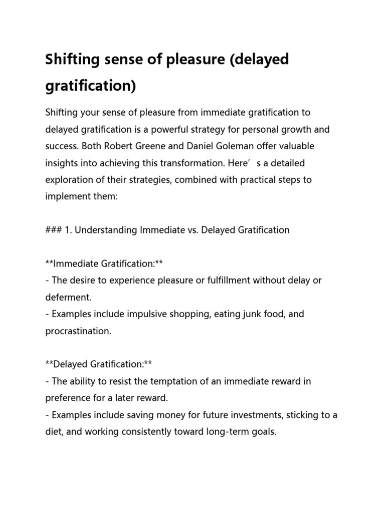 Shifting Sense of Pleasure (Delayed Gratification) | PDF | Delayed ...