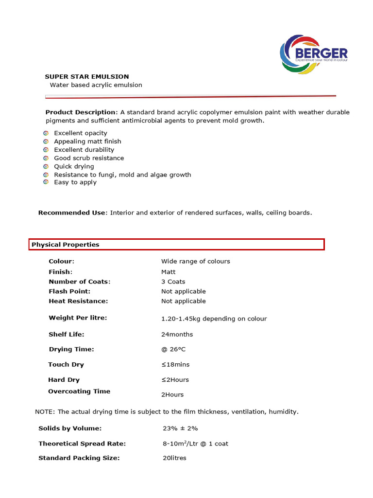 Super Star Acrylic Emulsion Paint Guide | PDF | Paint | Water