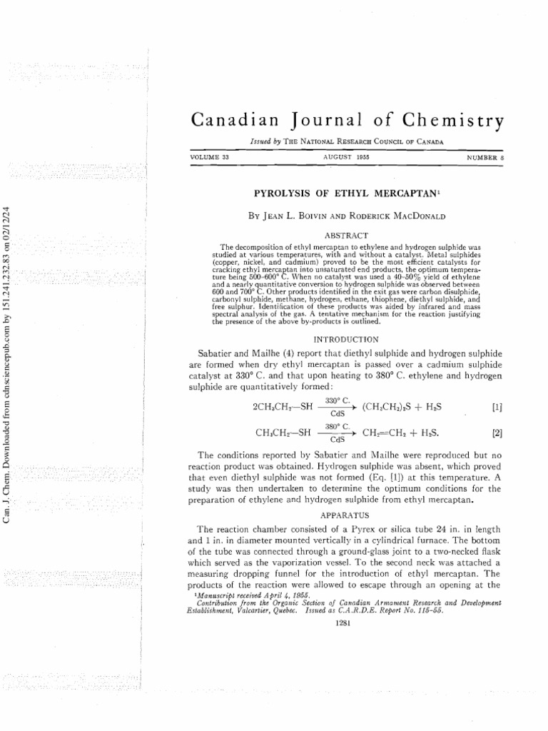 Pyrolysis of Ethyl Mercaptan Study | PDF | Chemical Reactions | Pyrolysis
