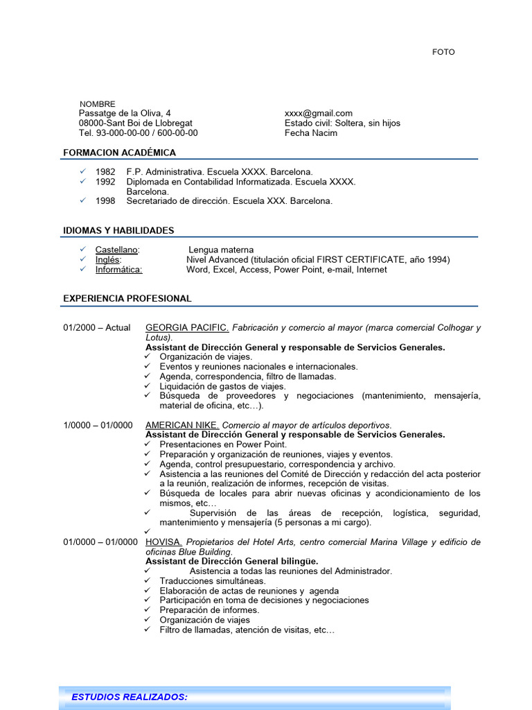 CV Muestra Plantilla | PDF | Crecimiento personal y profesional | Negocios
