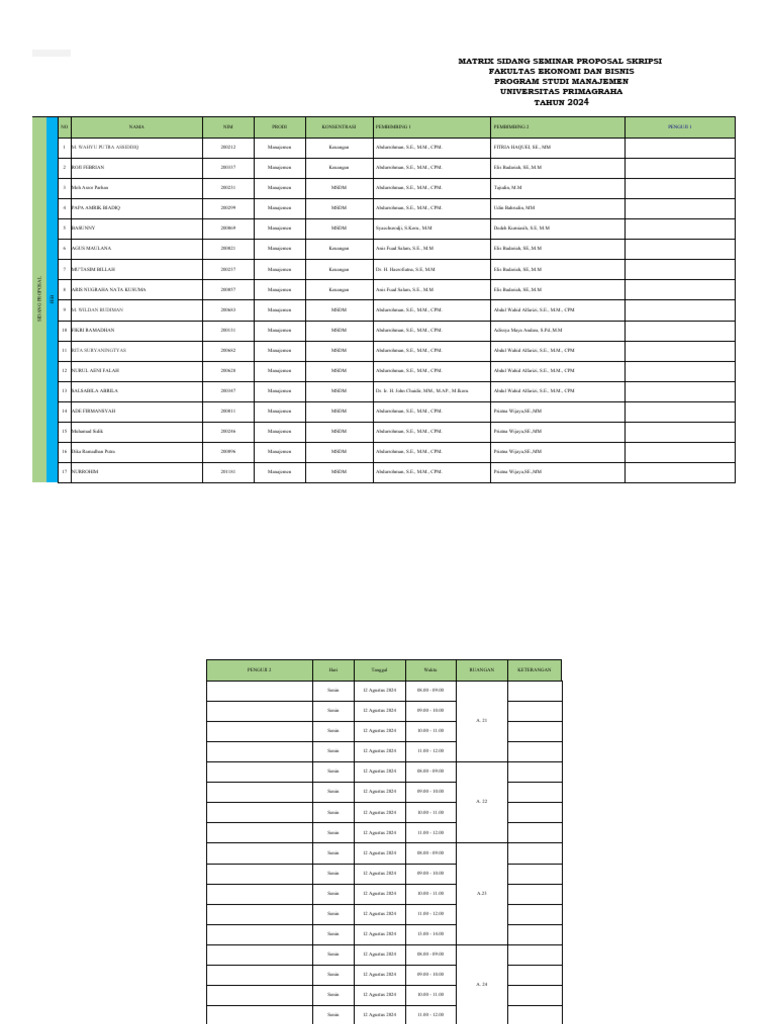Matrix Sidang Proposal Skripsi 2024 | PDF