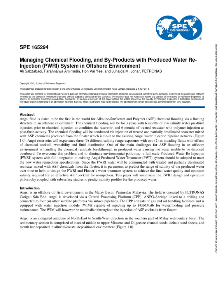 Spe-165294-Ms - Offshore ASP PWRI Plan | PDF | Petroleum Reservoir | Water