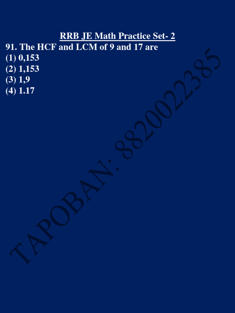 RRB JE Math Practice Set-2 Worksheet | PDF