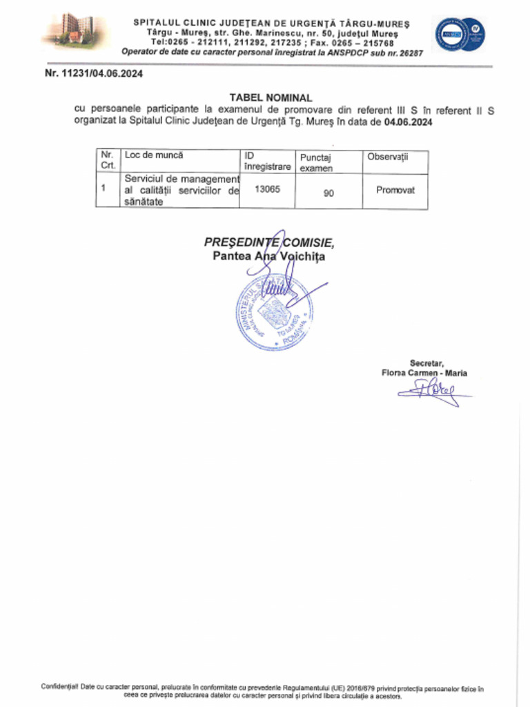 Tabel Cu Punctaj Examen de Promovare Referent de Afisat | PDF