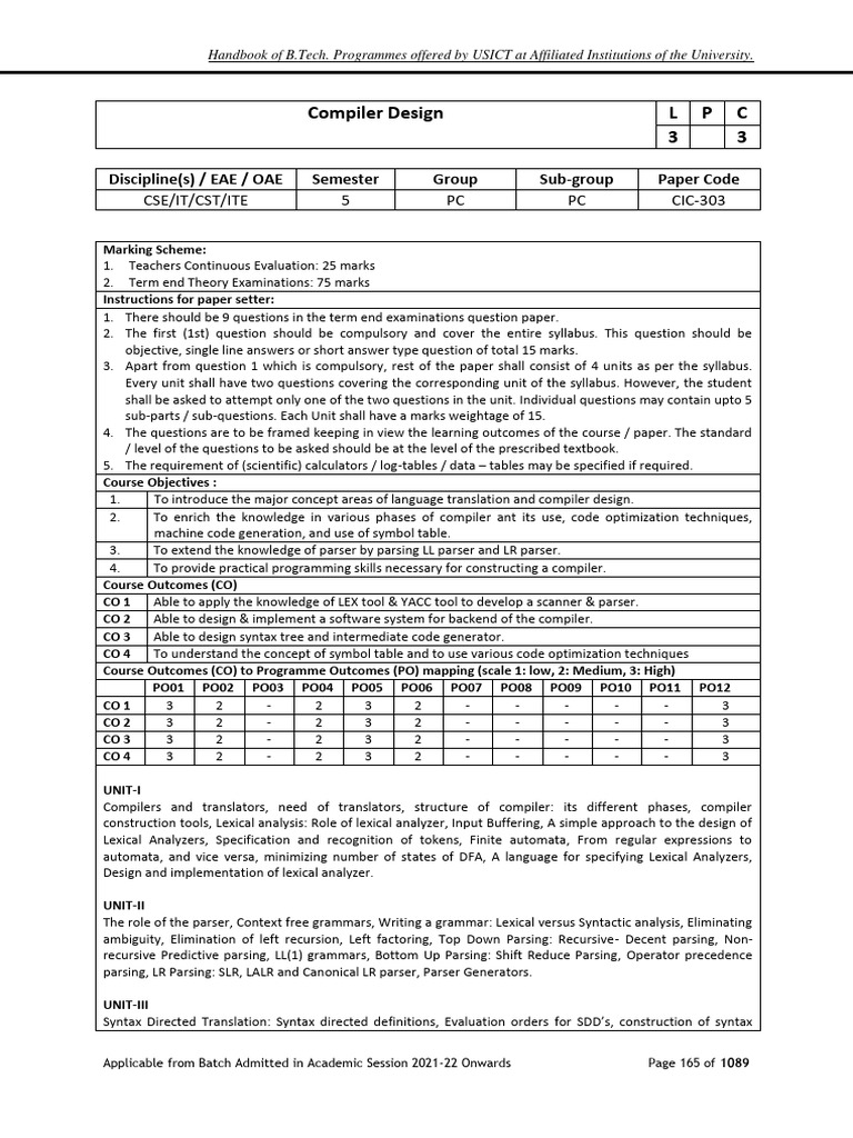 Compiler Design Theory Syllabus Lab Experiment List | PDF | Parsing | Compiler