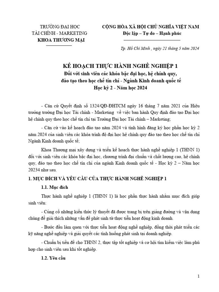 6968ke Hoach THNN 1 HK 2 - 2023 (Dai Hoc) | PDF