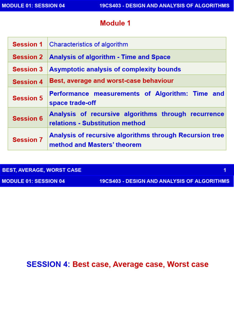 M01S04 DAA-UNIT-2- BEST, AVERAGE AND WORST CASES | PDF | Sequence | Computer Programming