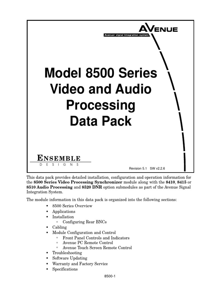 Ensemble Designs-Model 8500 Series Video and Audio Processing Data Pack ...