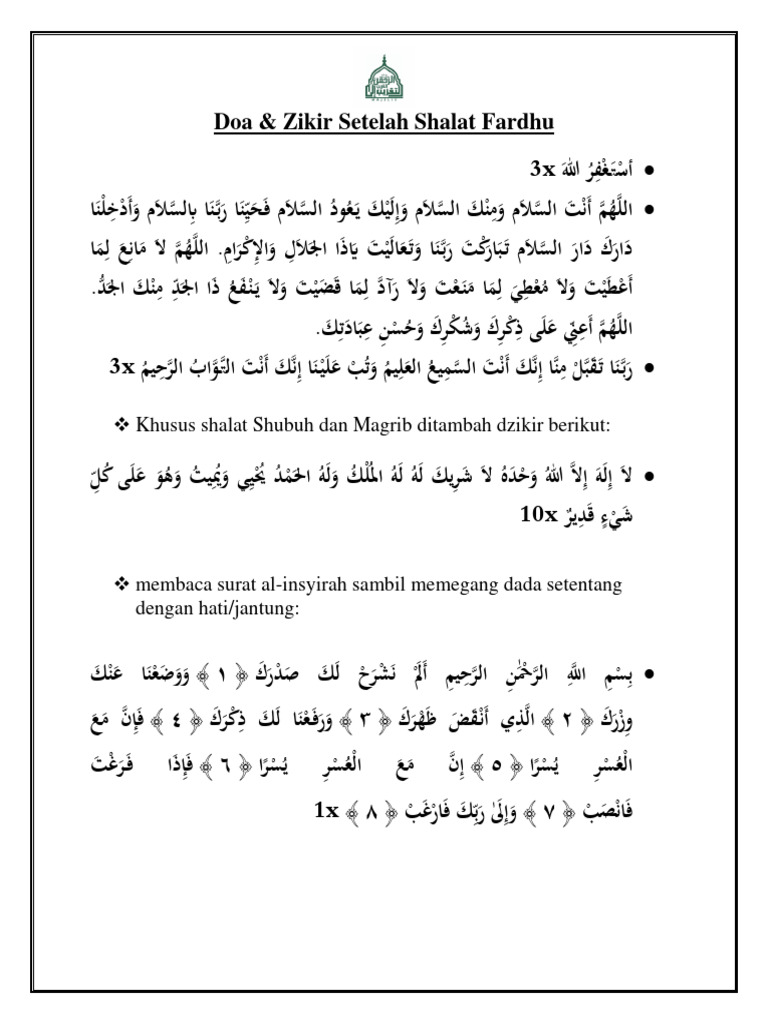 Doa & Zikir Setelah Shalat Fardhu | PDF