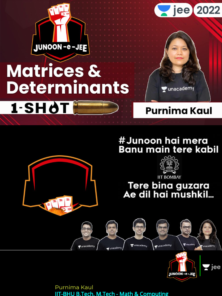 (Junoon - E - JEE) - Matrices & Determinants - 16th Oct | PDF | Matrix (Mathematics) | Determinant