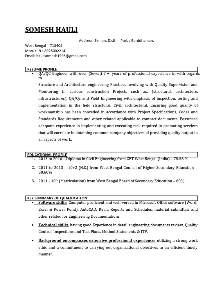 Resume - QA - QC - Civil Engineer | PDF | Quality Assurance | Engineering