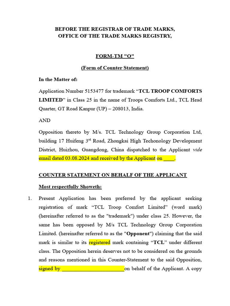 Counter Statement Against Reddy | PDF | Trademark | Brand