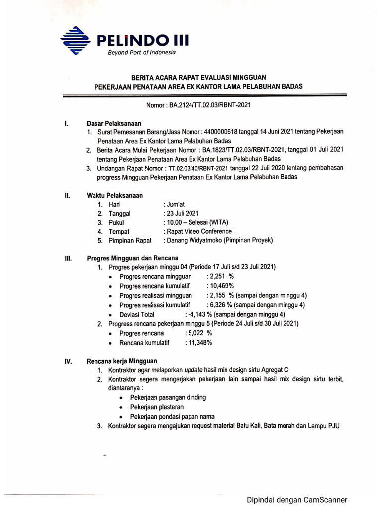 BA Rapat Evaluasi Mingguan | PDF