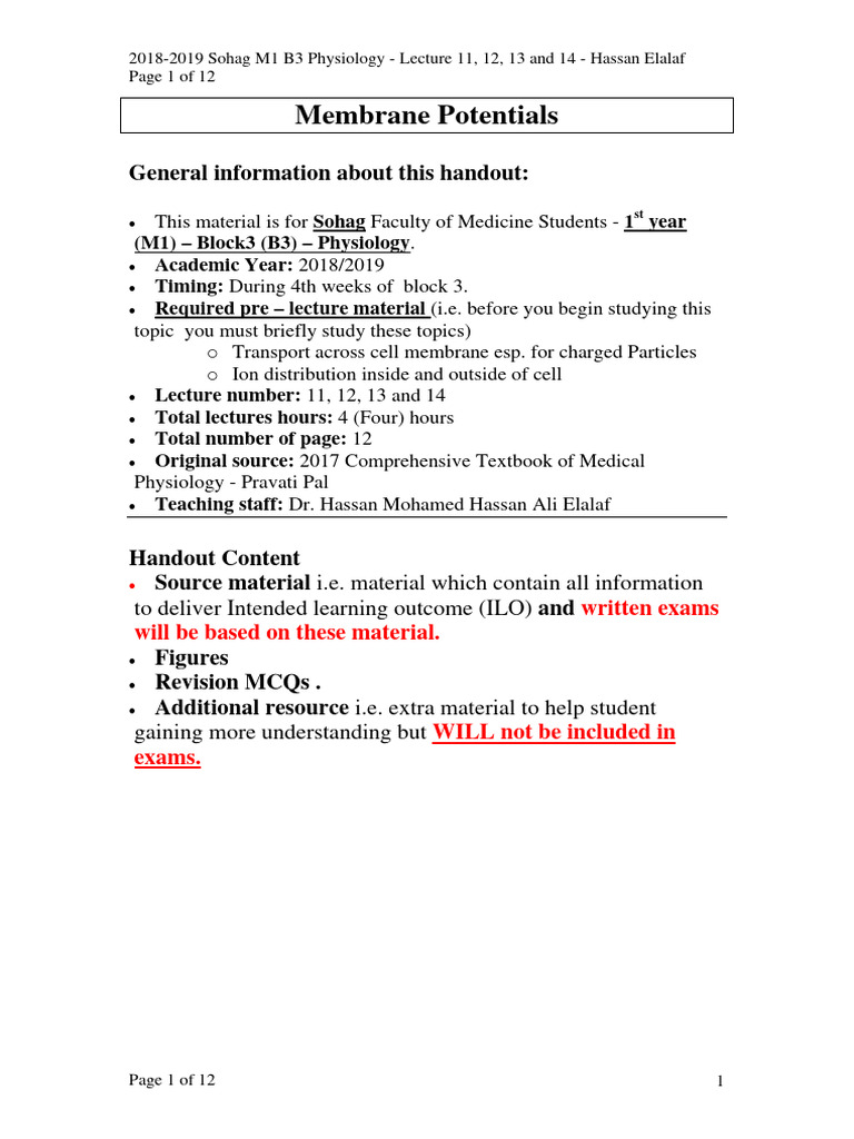 Membrane Potenial | PDF | Action Potential | Depolarization