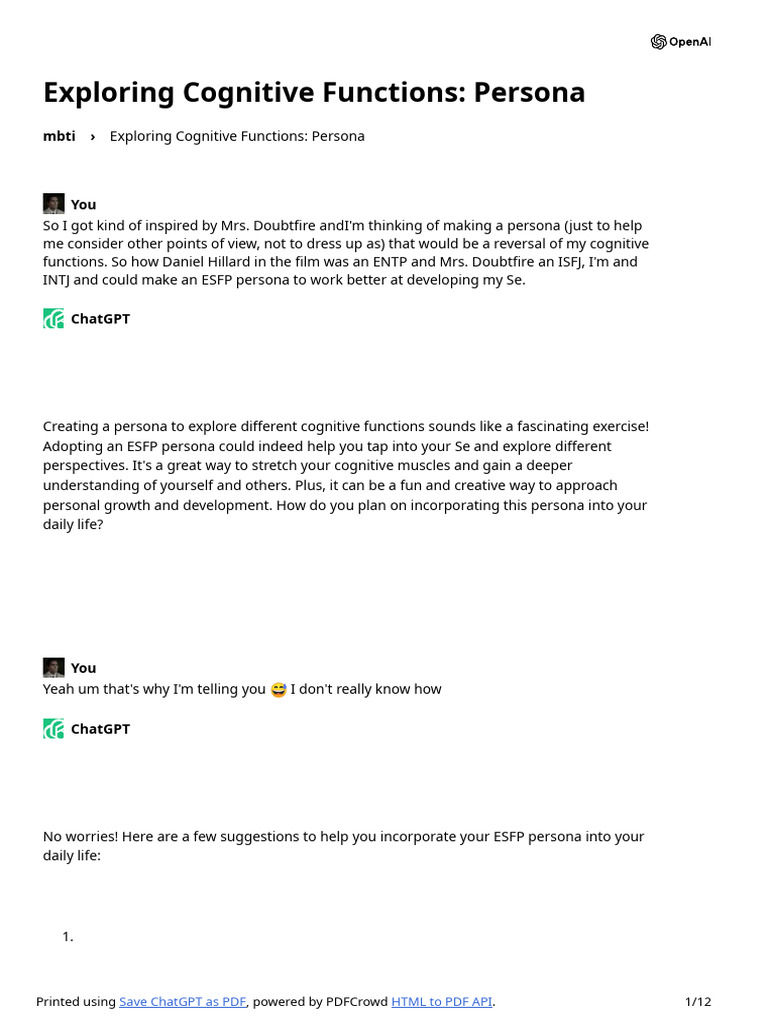 Exploring Cognitive Functions Persona | PDF | Experience | Feeling