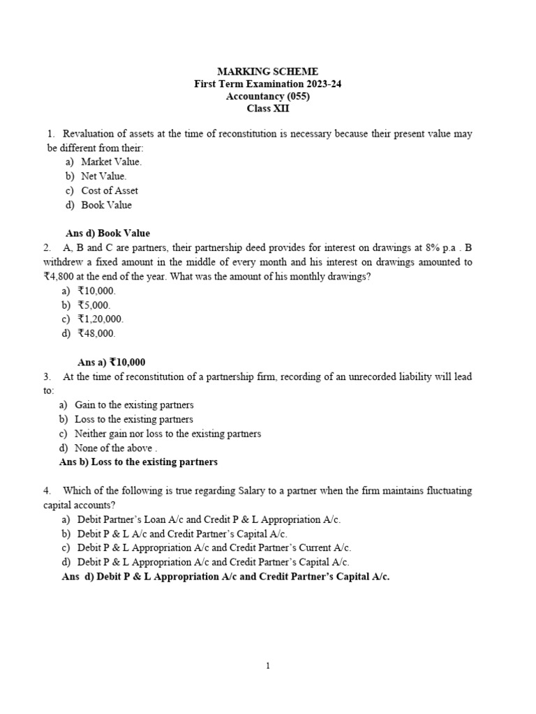 Class 12 Term 1 Acc 23 - 24 MS | PDF | Debits And Credits | Goodwill (Accounting)