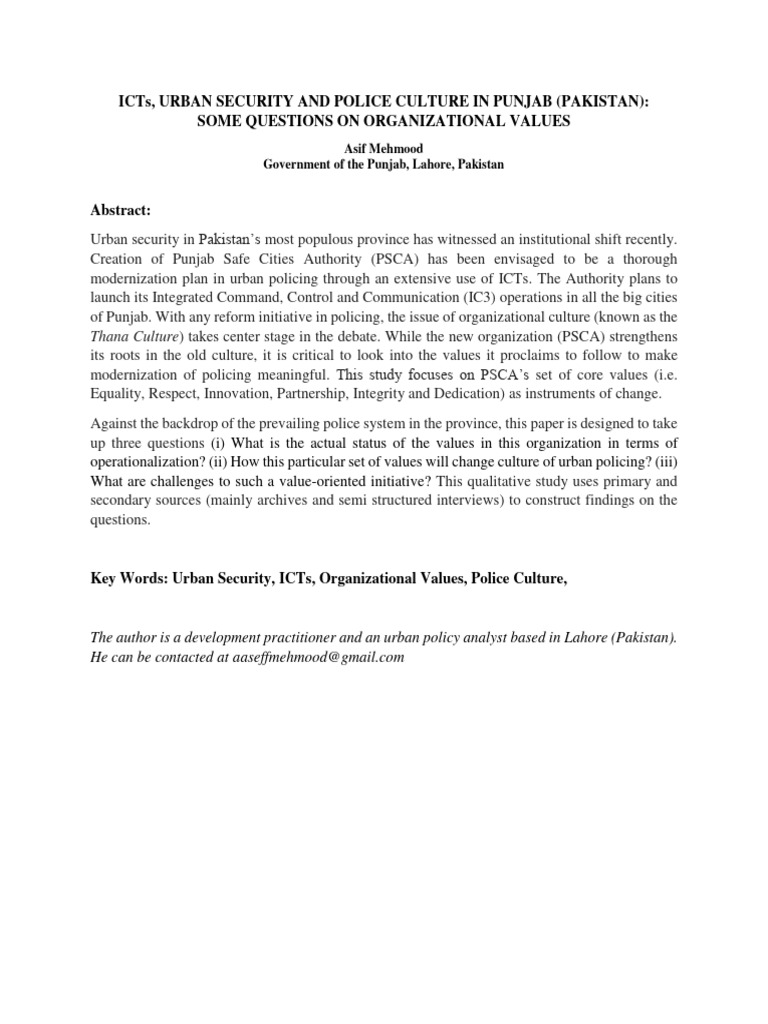 ICTs URBAN SECURITY AND POLICE CULTURE I | PDF | Police ...
