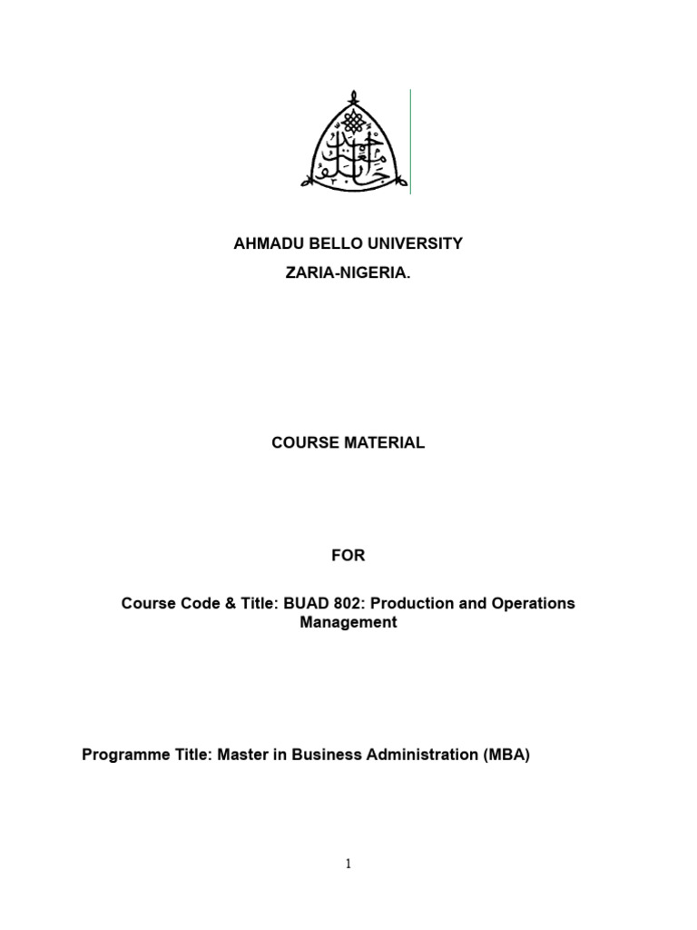 Production & Operations Management - BUAD 802 | PDF | Strategic Management | Operations Management