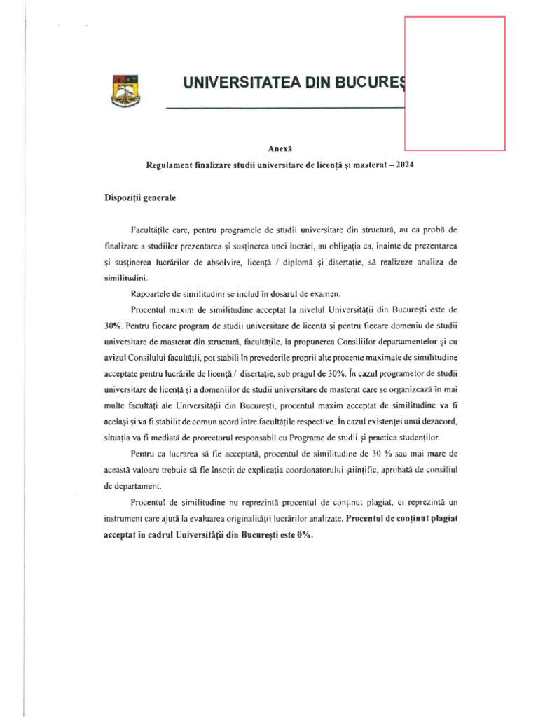 Anexa - Regulament Finalizare Studii Universitare de Licenta Si Masterat 2024 | PDF