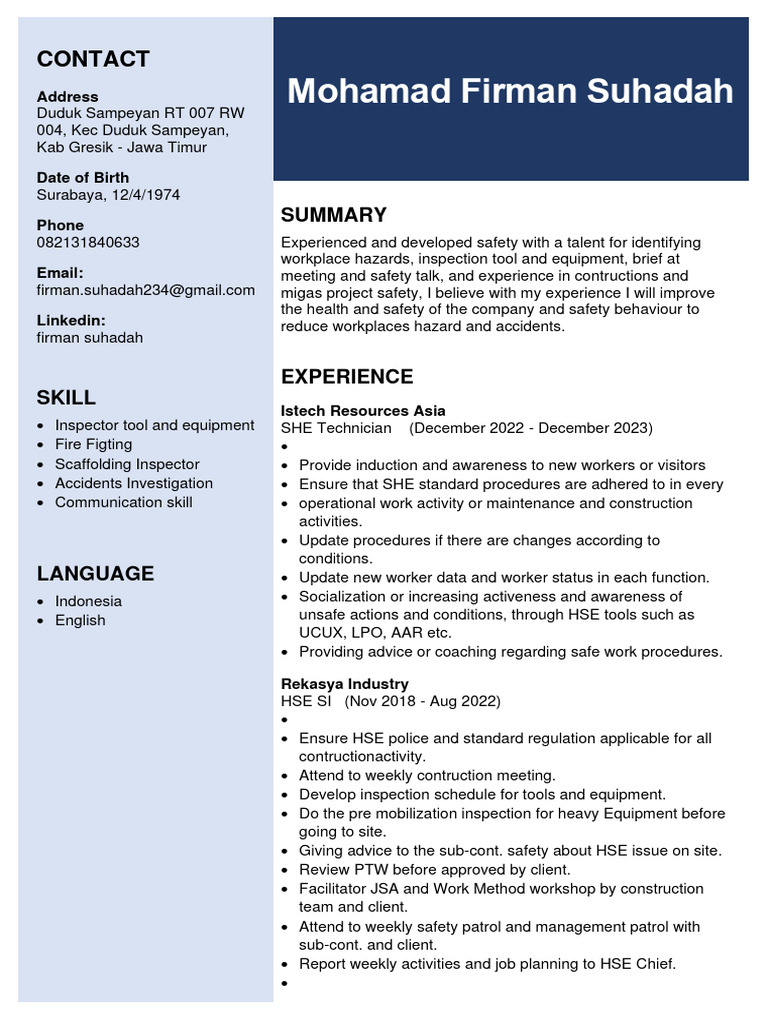 Before CV Edit by Icha Eci | PDF | Occupational Safety And Health | Safety