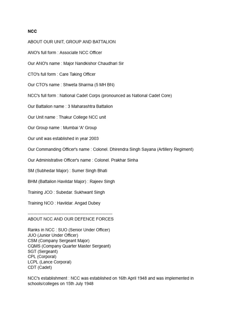 NCC | PDF | Corporal | Sergeant